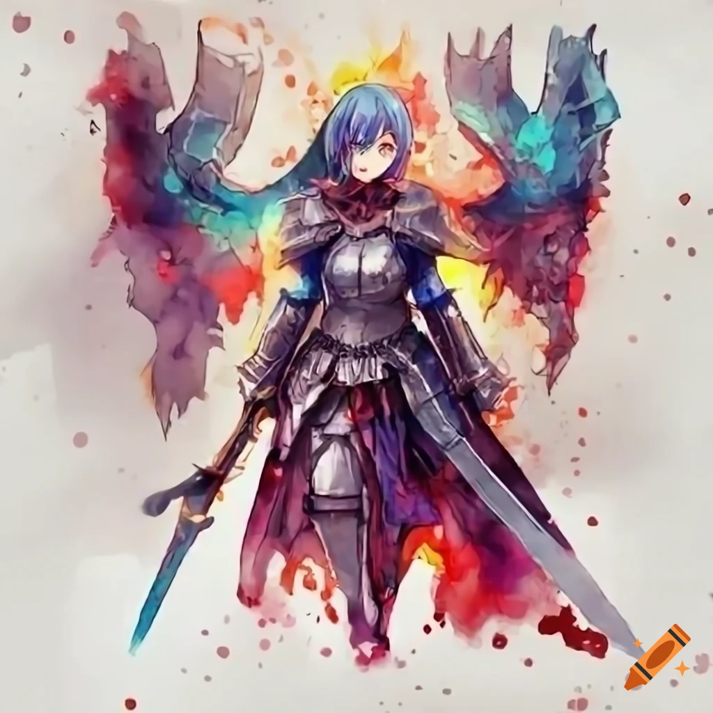 Gothic paladin knight anime girl wielding light-infused weapons in ...