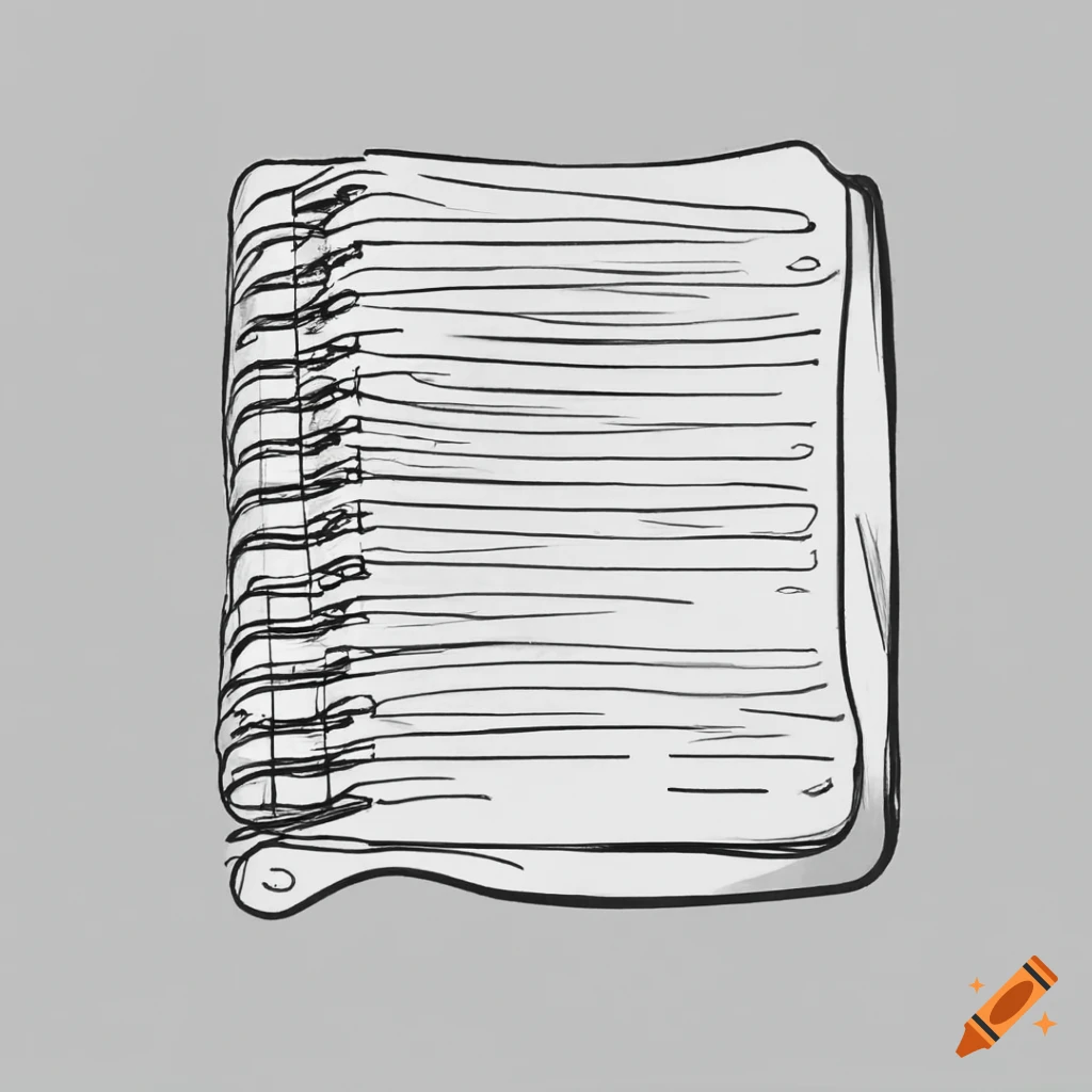 Simple single line drawing of a sketch book and pencil on Craiyon