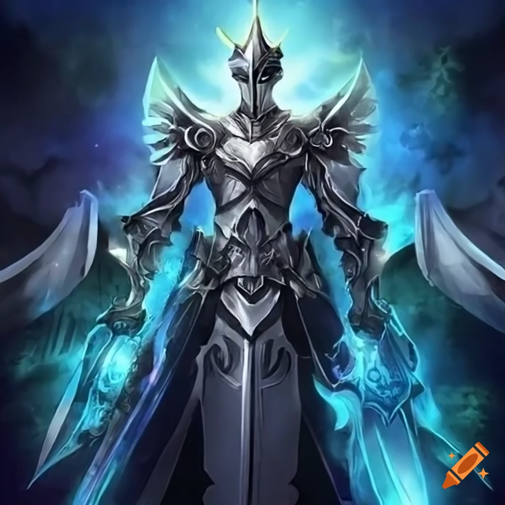 Fantasy anime celestial knight with angelic weaponry on Craiyon
