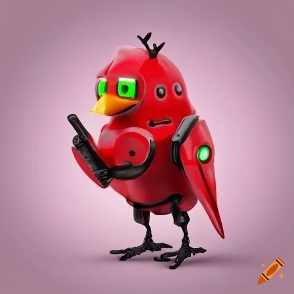 Red robot bird pointing finger on Craiyon