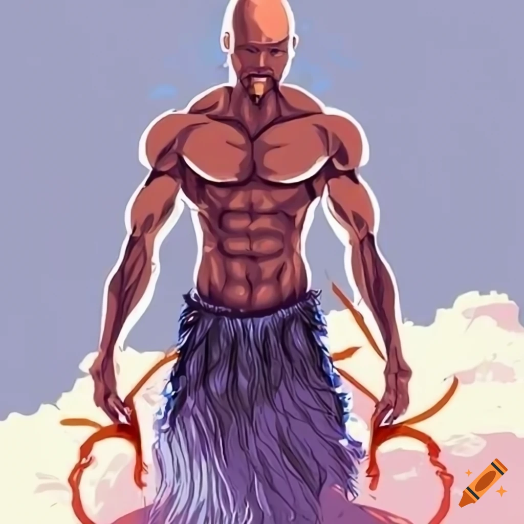 Muscular bald man with a beard in a full body shot on Craiyon