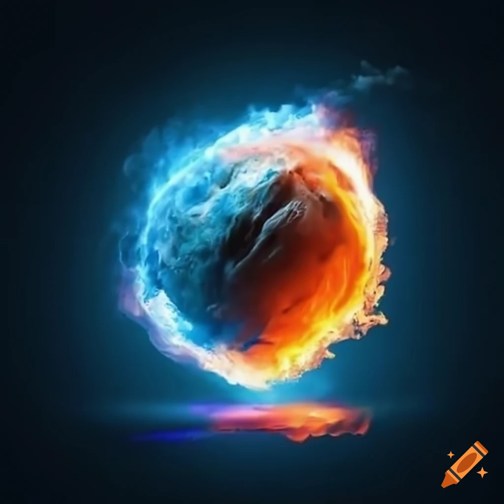 Orb flying through the elements of rock, wind, fire, and water on Craiyon