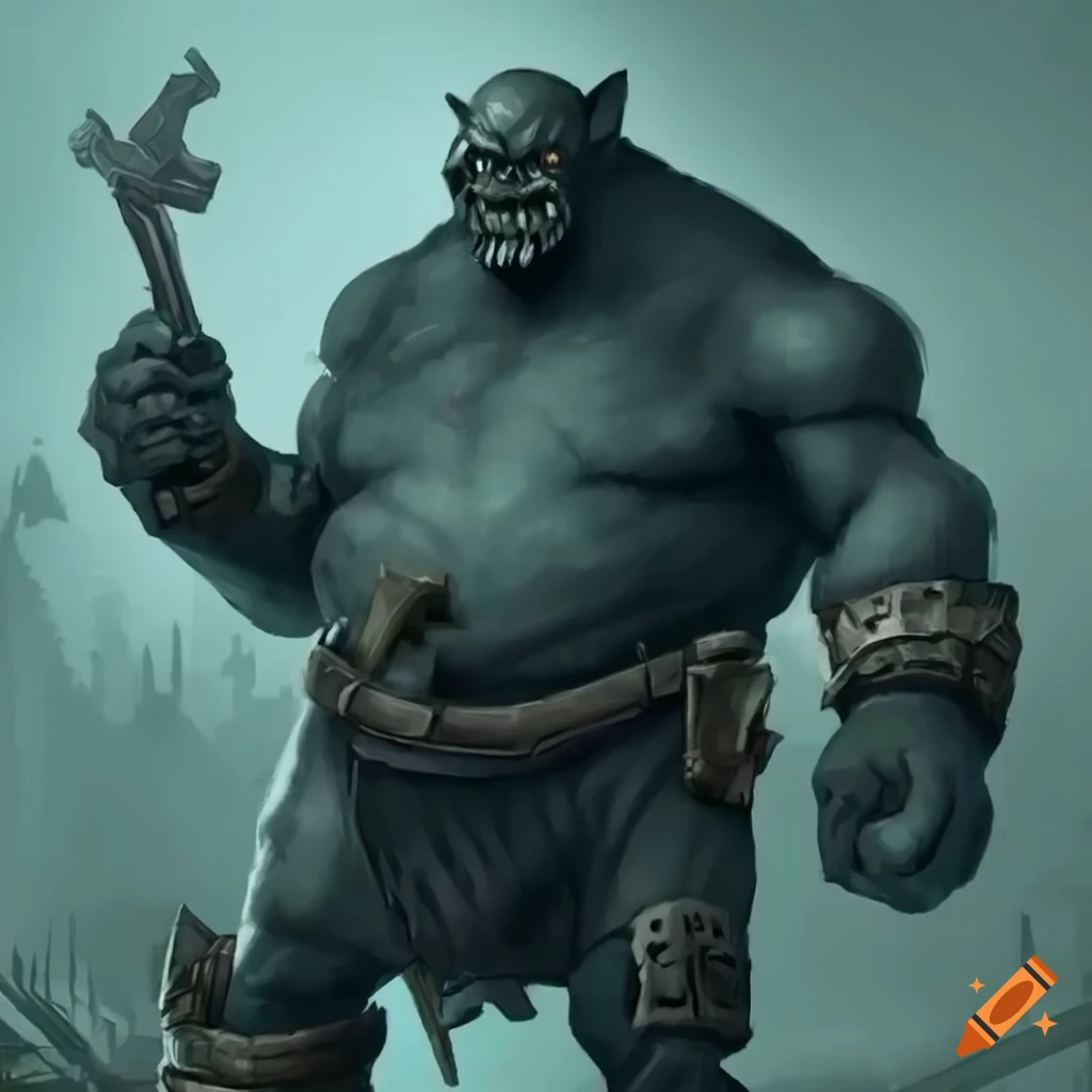 Armored black ogre with a mace in a dungeon on Craiyon