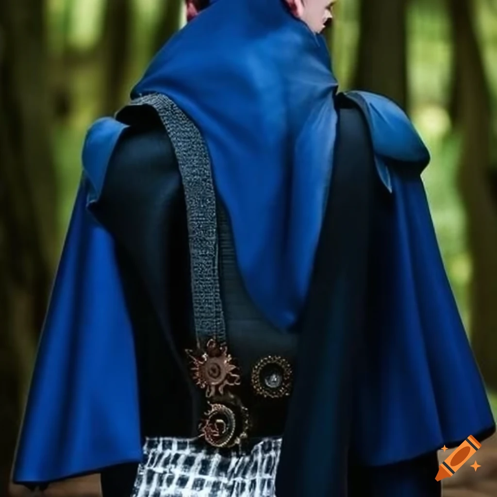 Black and blue sci-fi steampunk cloak on Craiyon