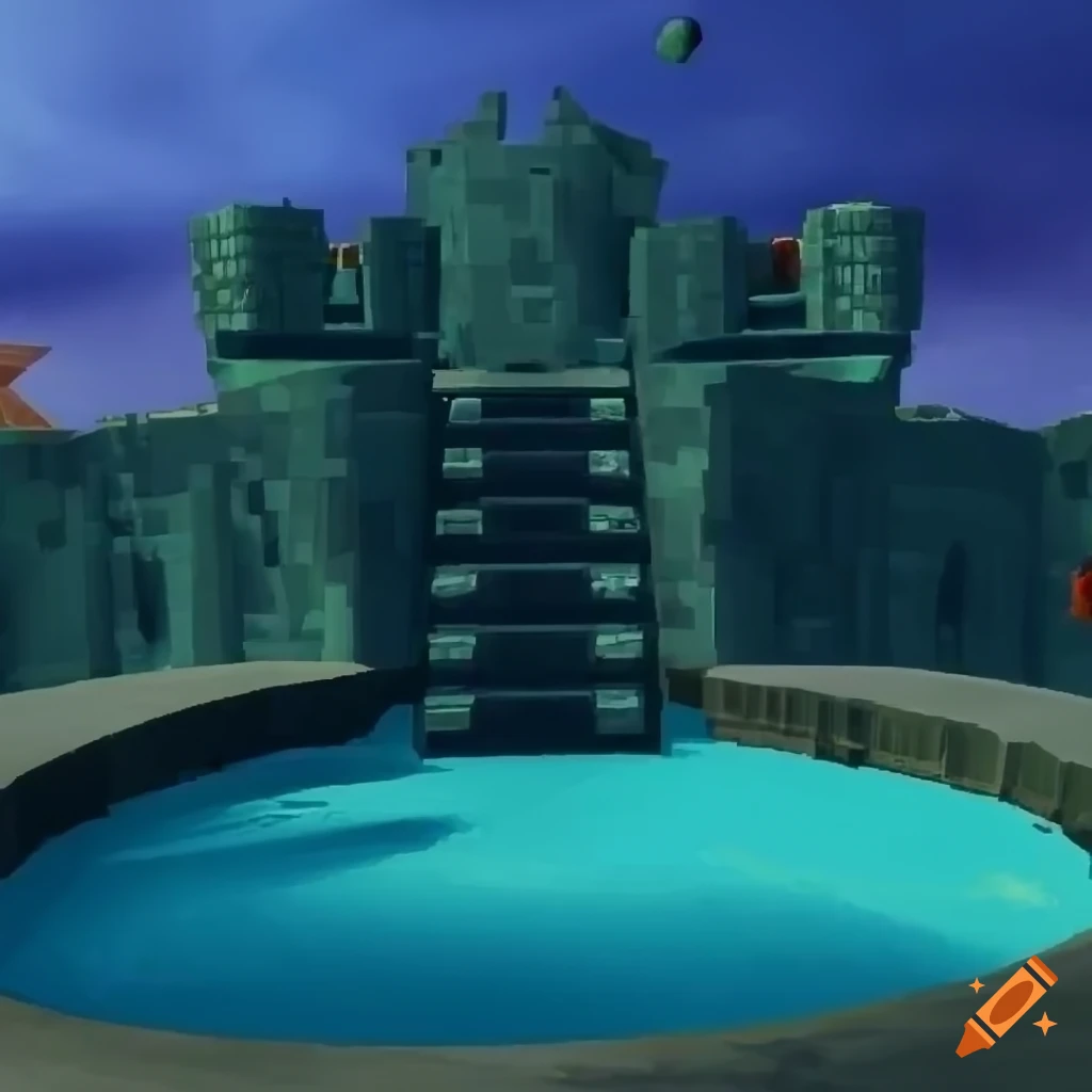 Super mario 64 backwater bastion landscape on Craiyon