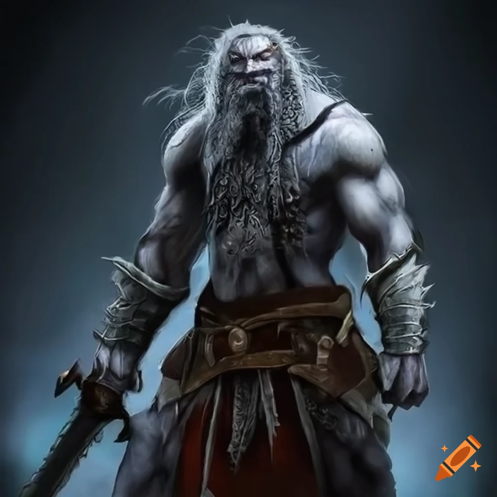 Ferocious grey warrior with an intimidating scar wielding a massive ...