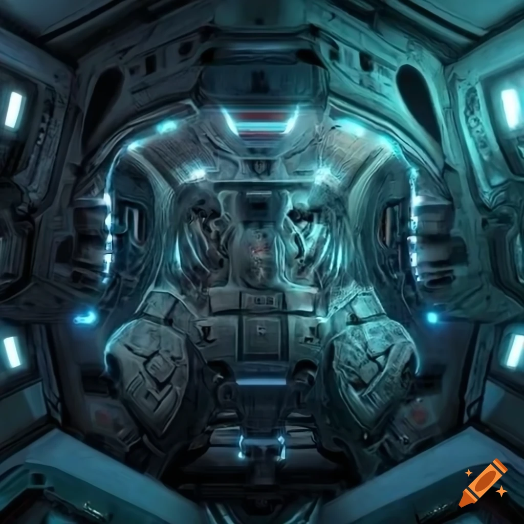 Epic inside spaceship with surreal aliens, organic machines, and sci-fi ...
