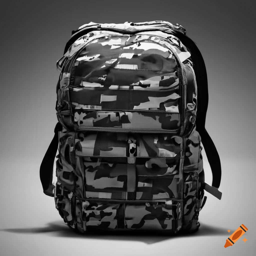 Black and white military backpack on Craiyon