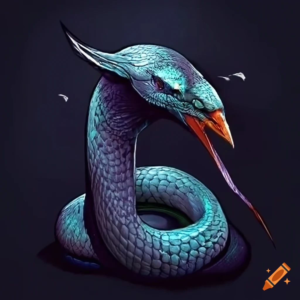 Artistic mashup of snake, raven, and swallow on Craiyon