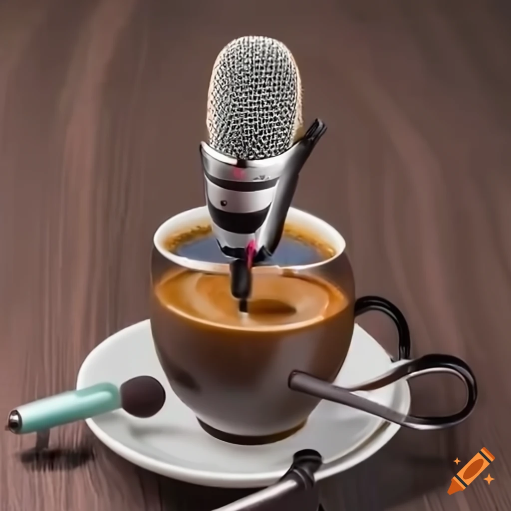 Microphone-flavored coffee with mini microphones floating on coffee on ...