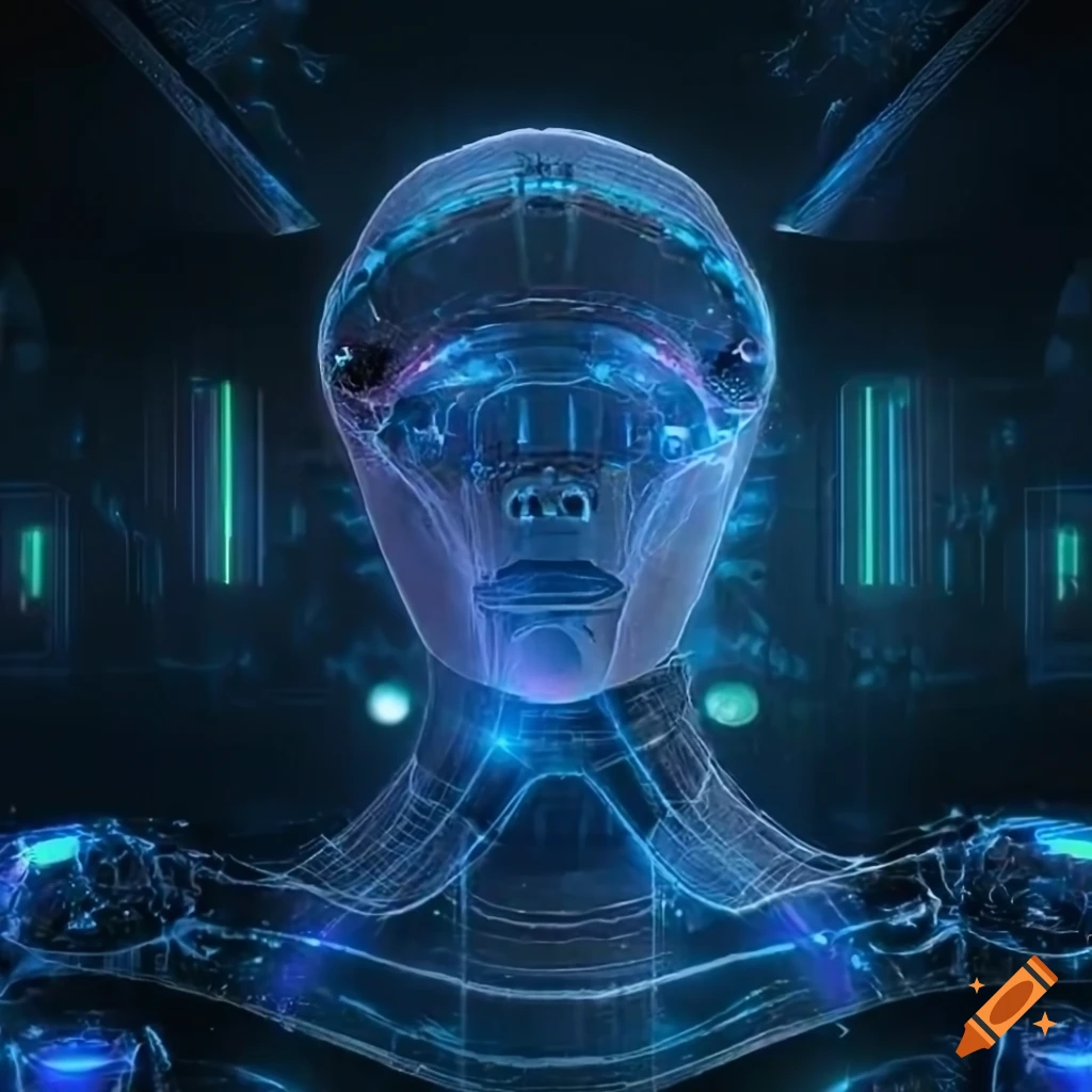 Highly detailed futuristic hologram of an alien spacecraft in 4k ...