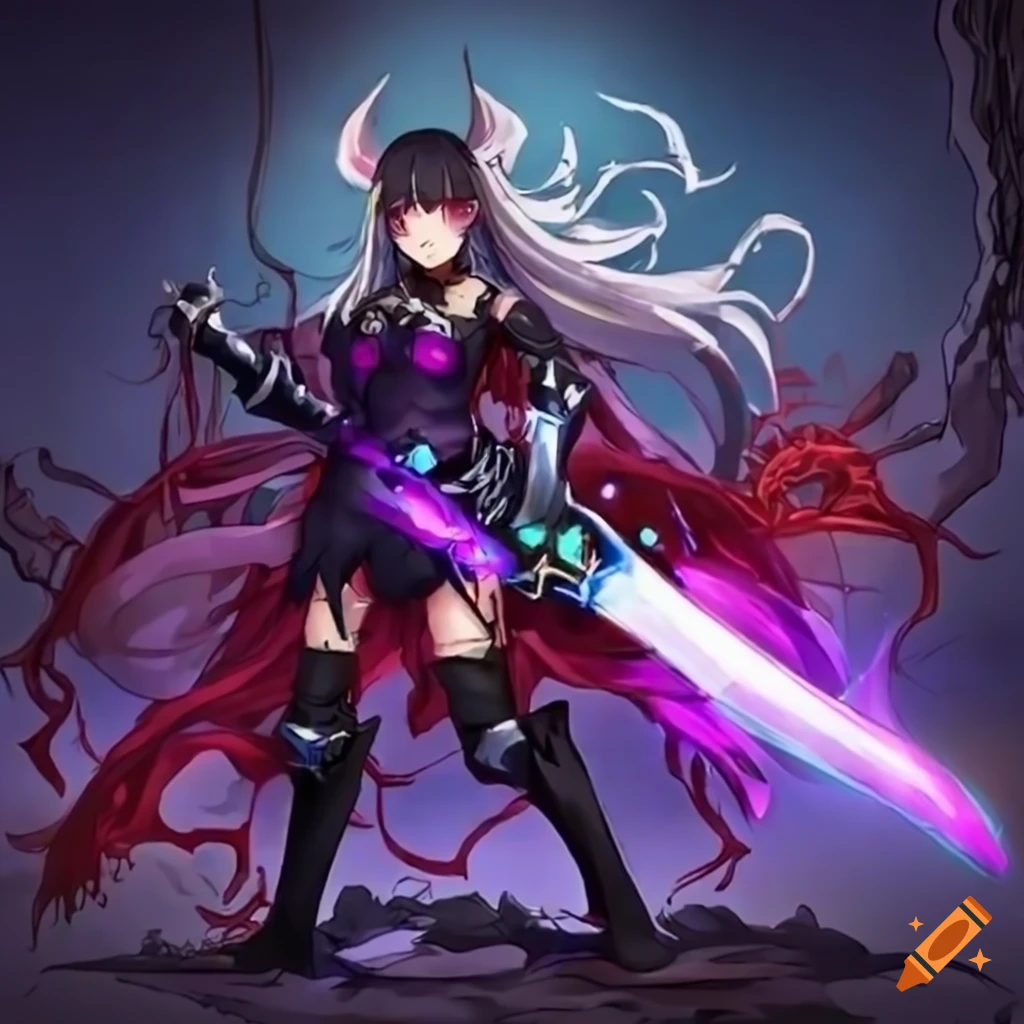 Gothic paladin knight anime girl wielding plasma infused weapons in ...