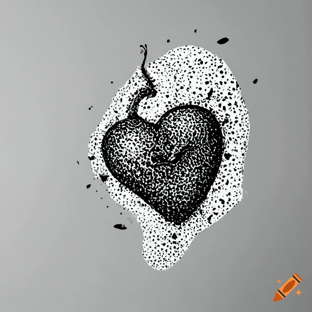 Black and white stipple dotwork heart drawing on Craiyon