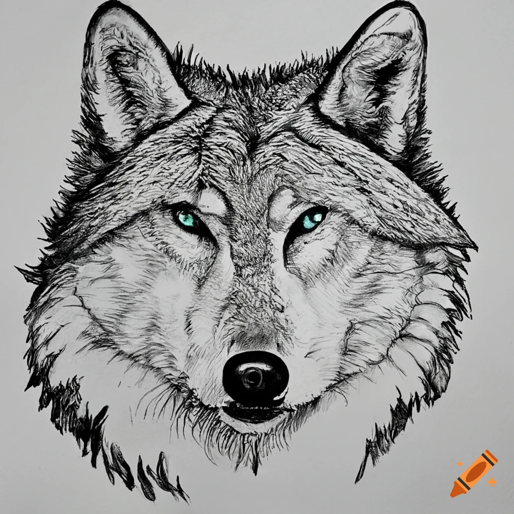 Ink drawings of a wolf's face on Craiyon
