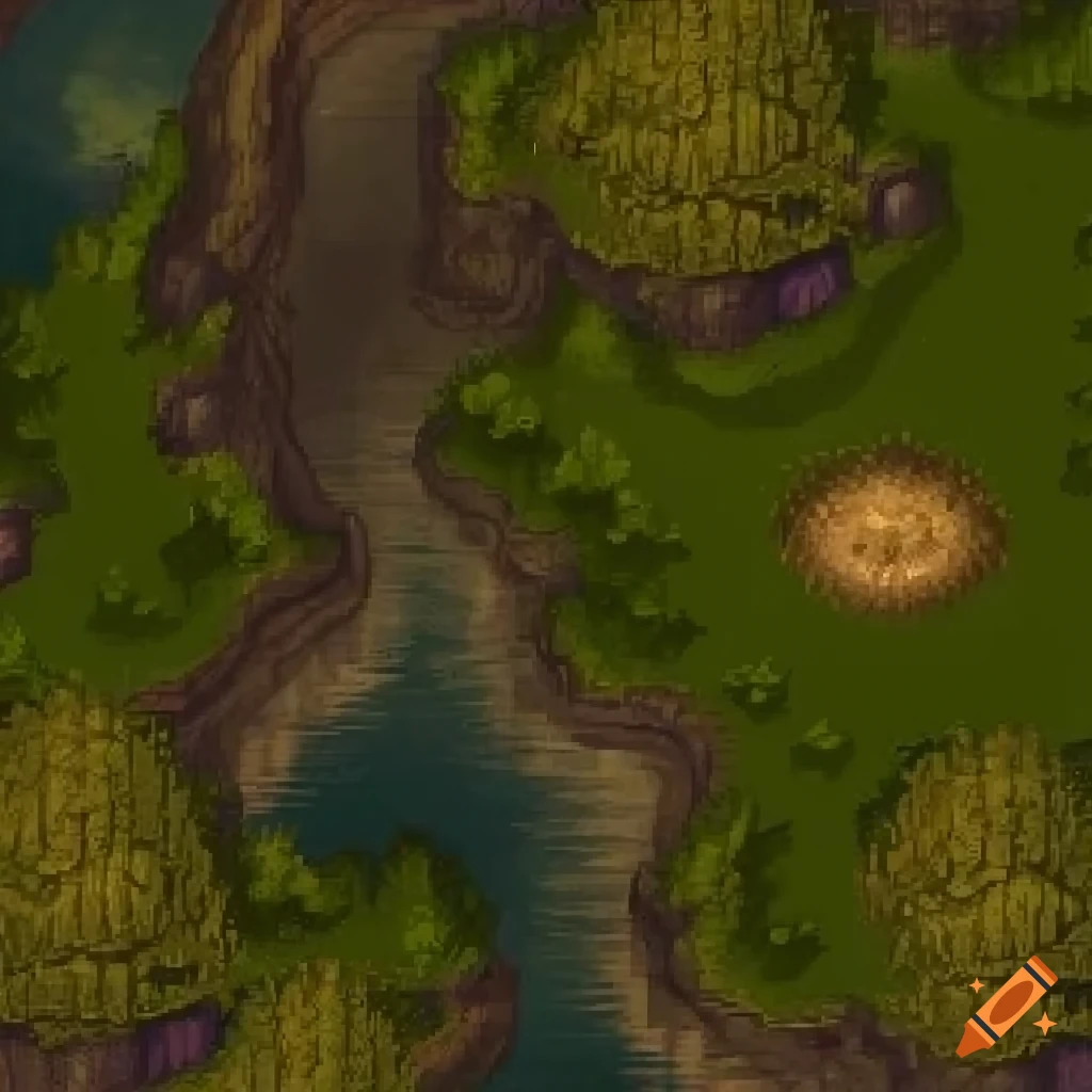 Top-down view of a swamp path by a crystal clear lake on a sunny day on ...