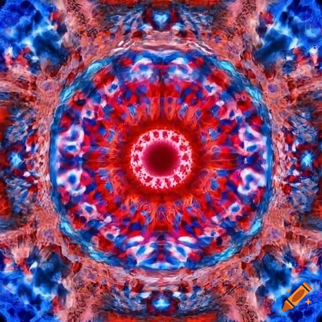 Abstract red, white, and blue kaleidoscope pattern on Craiyon