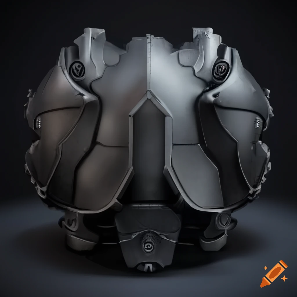 Metallic mechanized style armor with barnacle-shaped military machine ...