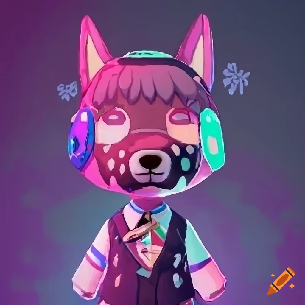 Anime-style Animal Crossing wolf villager with cyberpunk aesthetic on ...