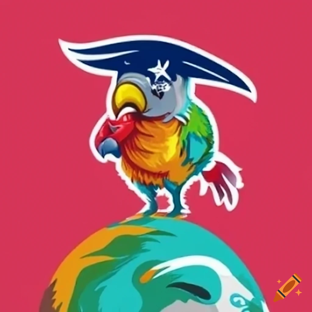 Tipsy parrot perched on the New England Patriots logo on Craiyon