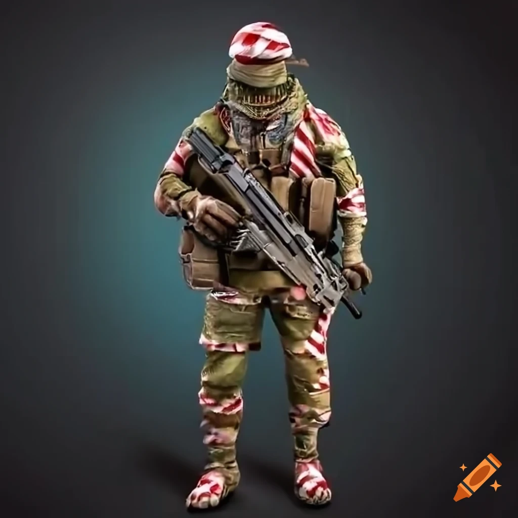 Realistic peppermint camo soldier monsters with firearms on Craiyon