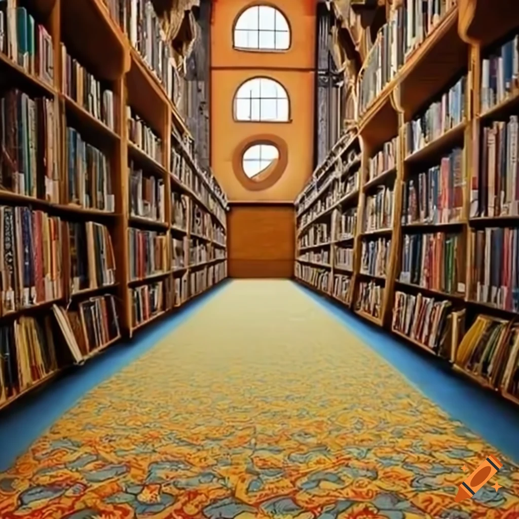 Spongebob inspired empty library with carpeted floors on Craiyon