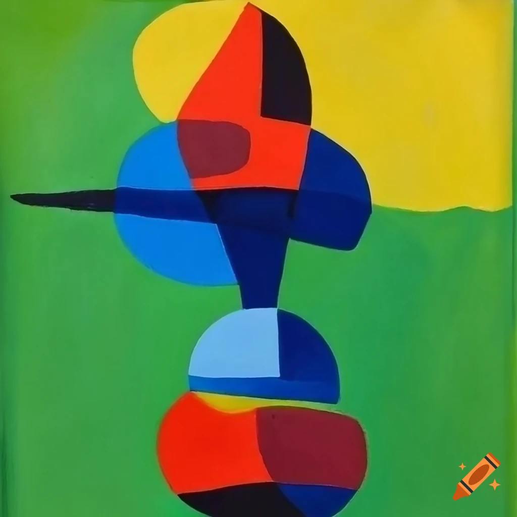 Abstract art with geometric shapes and trees in vibrant colors by joan ...
