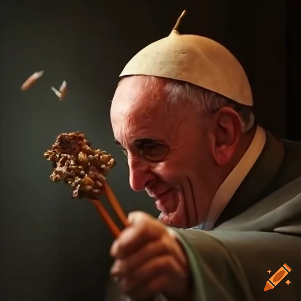 Pope francis cooking traditional japanese yakitori on Craiyon