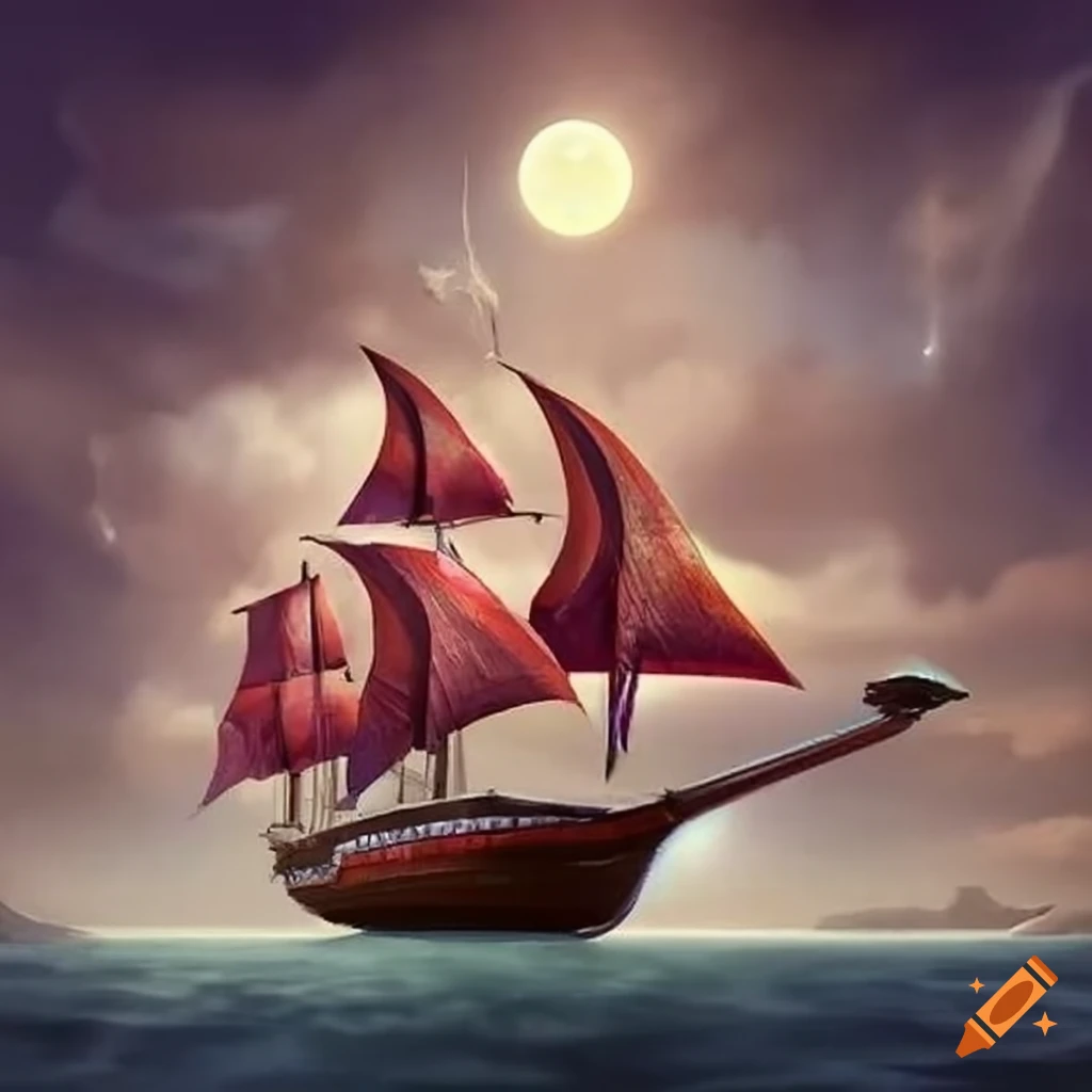 Sailing vessel soaring in Eastern mythical fantasy on Craiyon