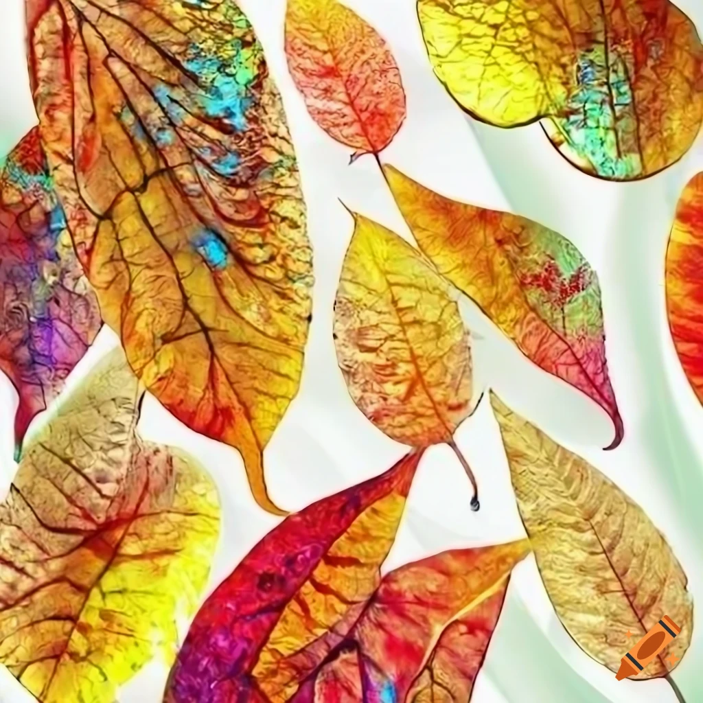 Colorful abstract leaves composition with 3d-depth on white background ...
