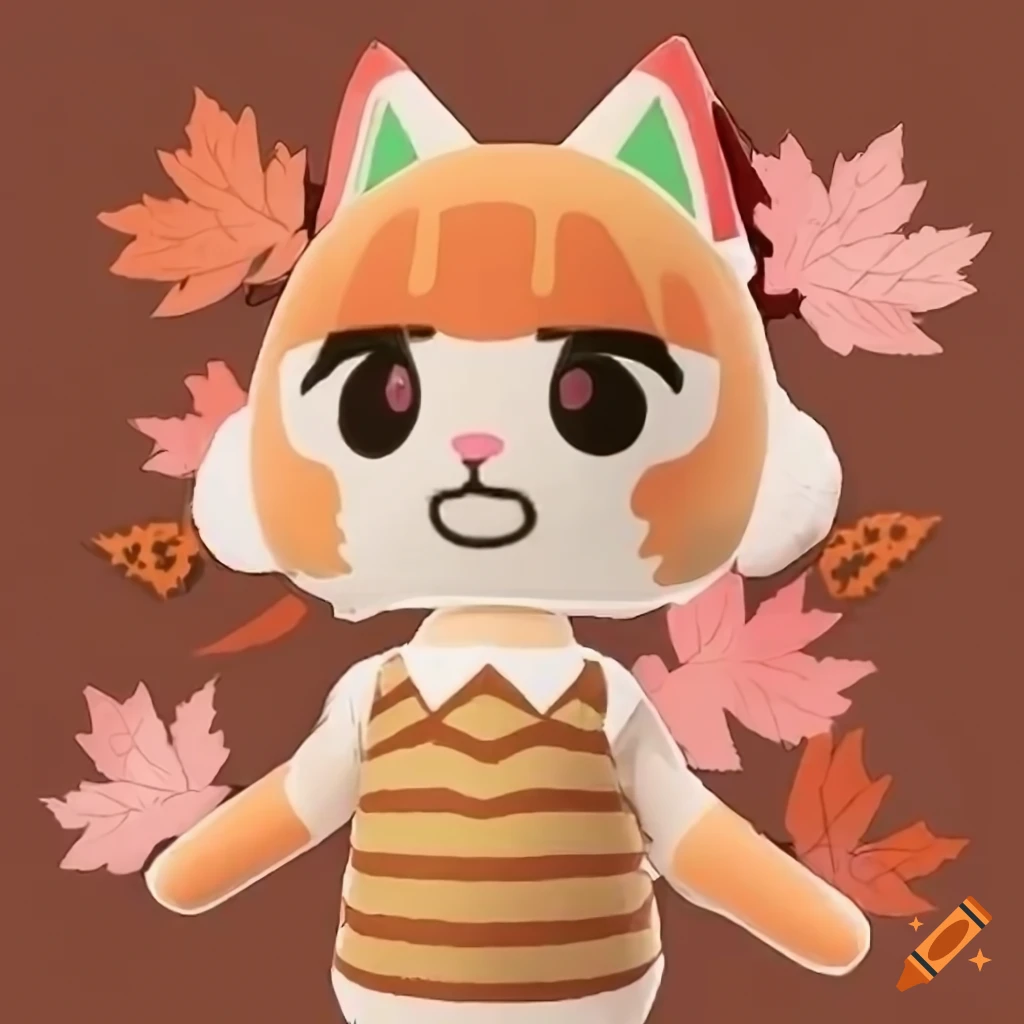 Anime-style animal crossing cat villager with maple leaf aesthetic on ...