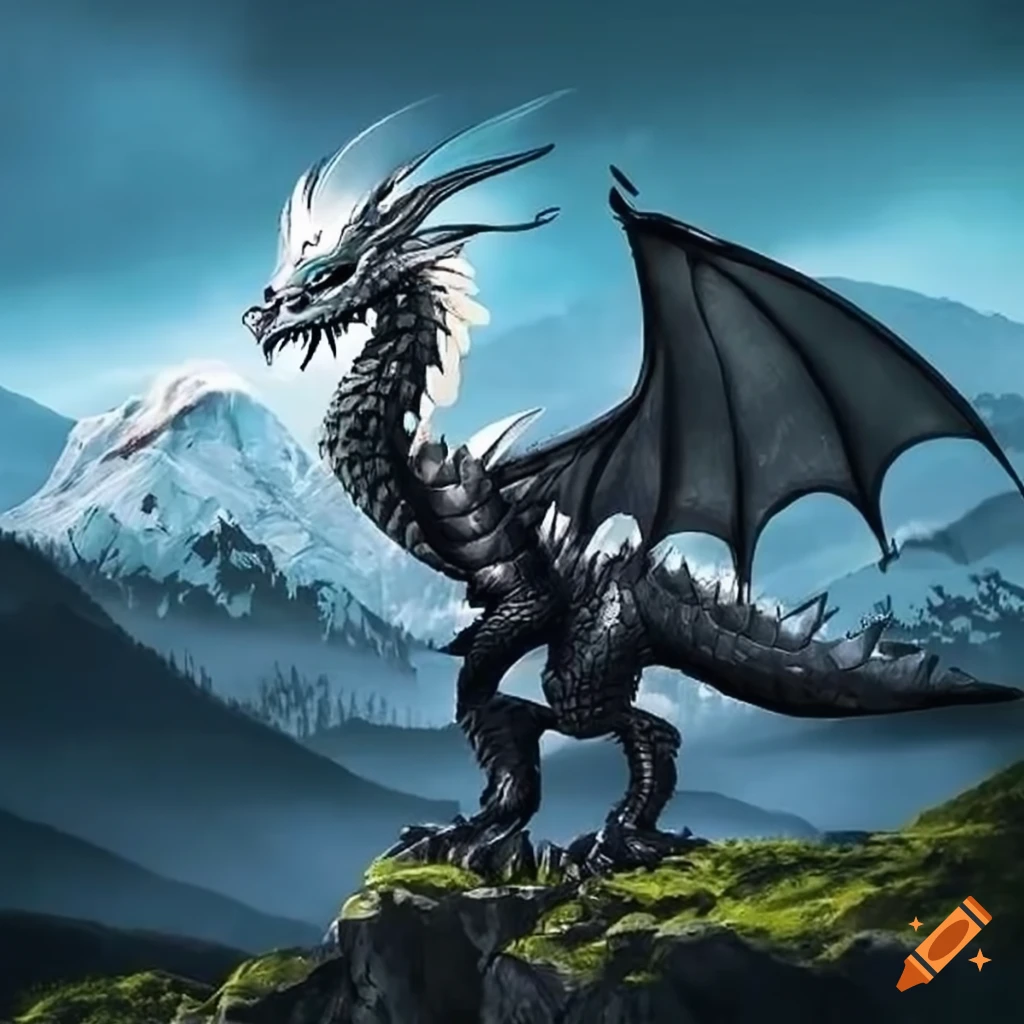 Elegant steel dragon over misty mountains on Craiyon
