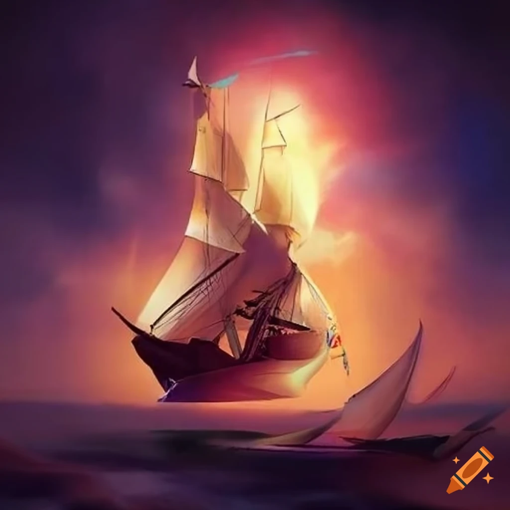 Sailing vessel in an eastern mythical fantasy setting on Craiyon