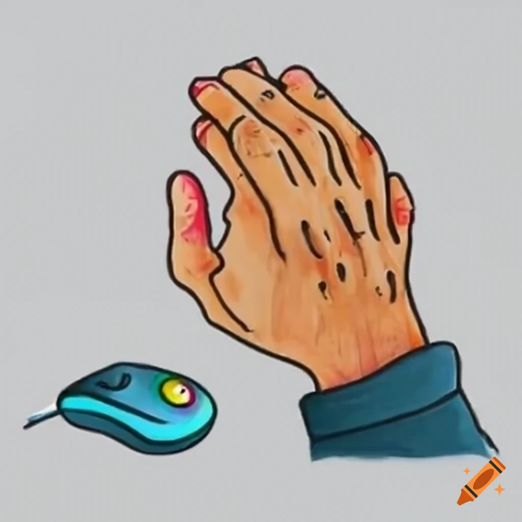 Elderly hand holding a computer mouse on Craiyon