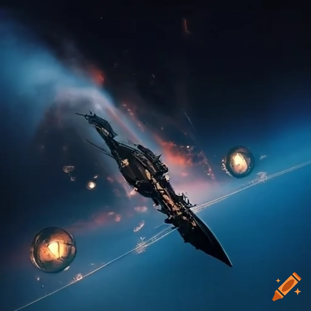 Space battle scene with wwii battleships on Craiyon