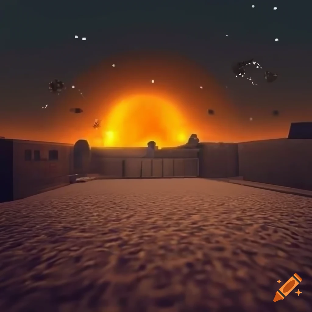 Super mario 64 blasting bullet factory landscape on Craiyon