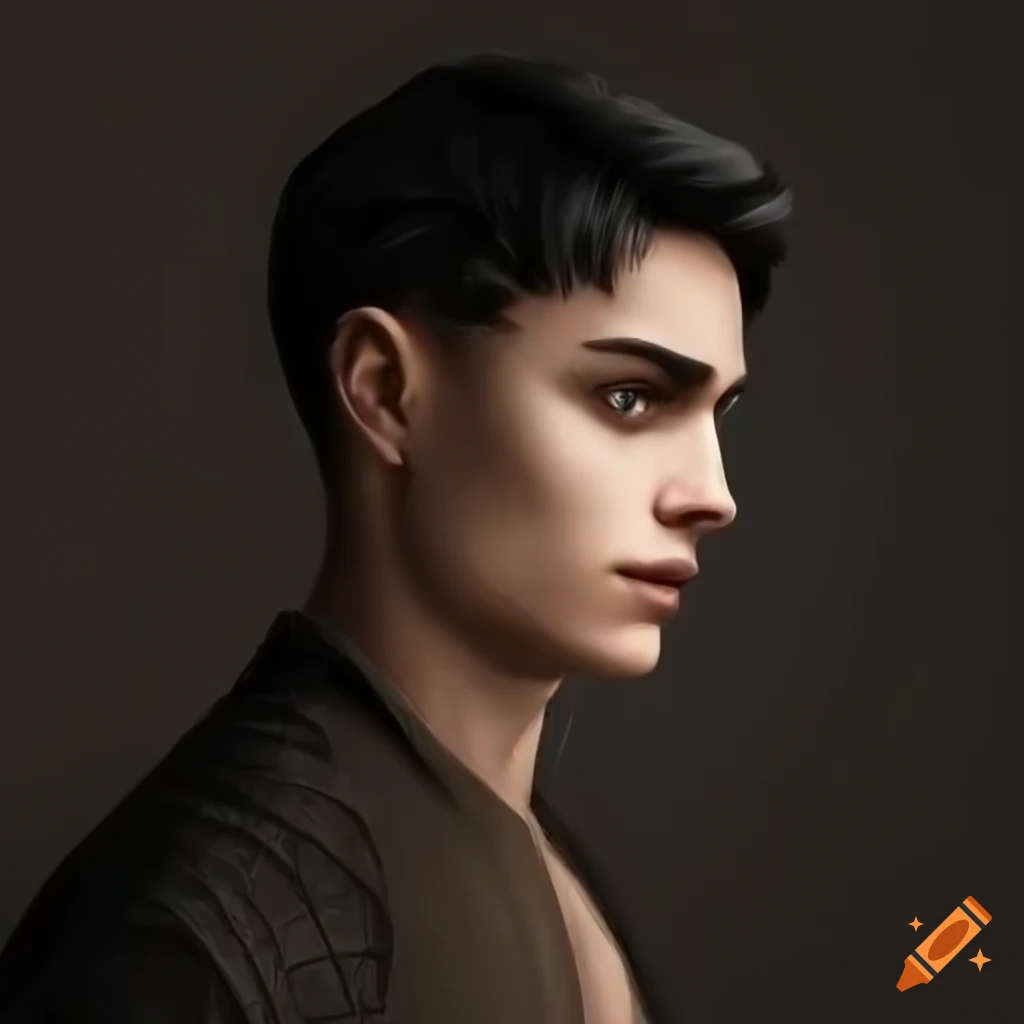 Young handsome man with strong features and fantasy outfit on Craiyon