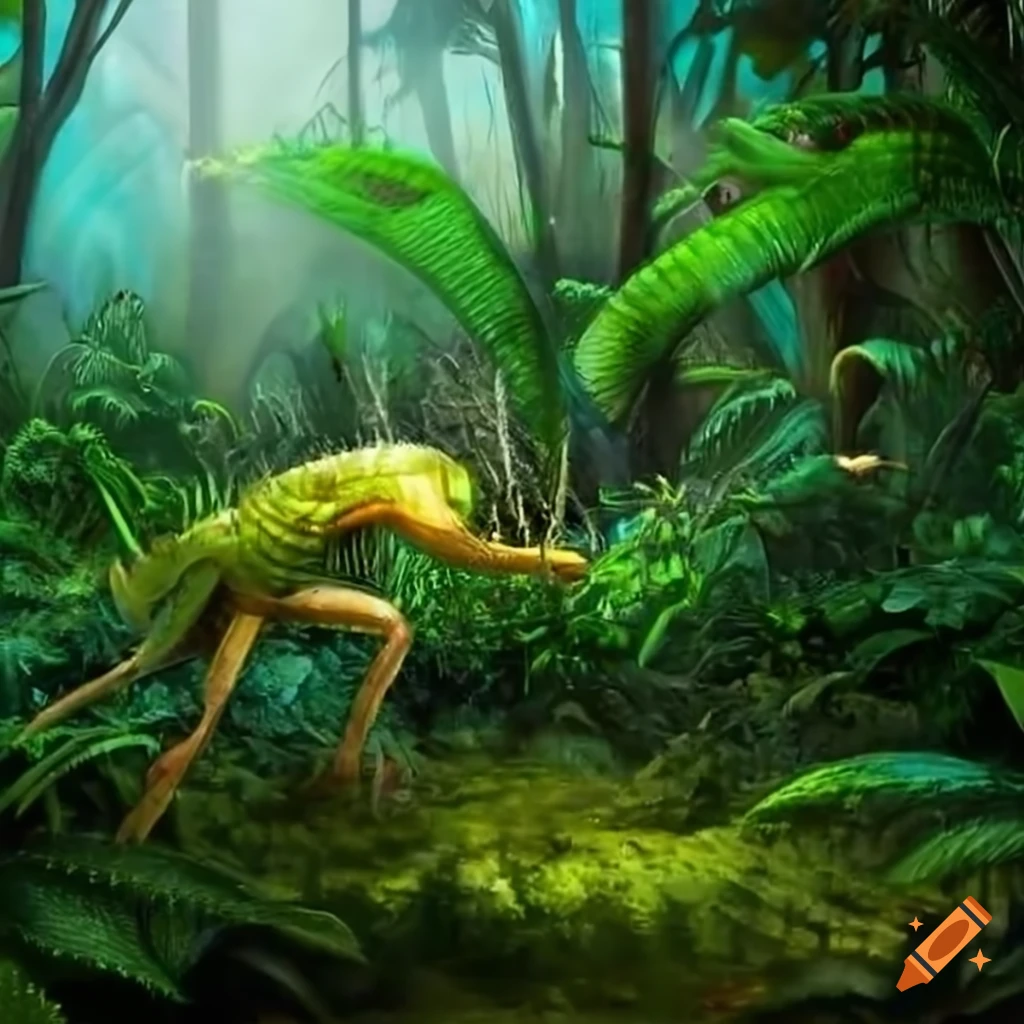 Primitive anthropod aliens in the jungle on Craiyon