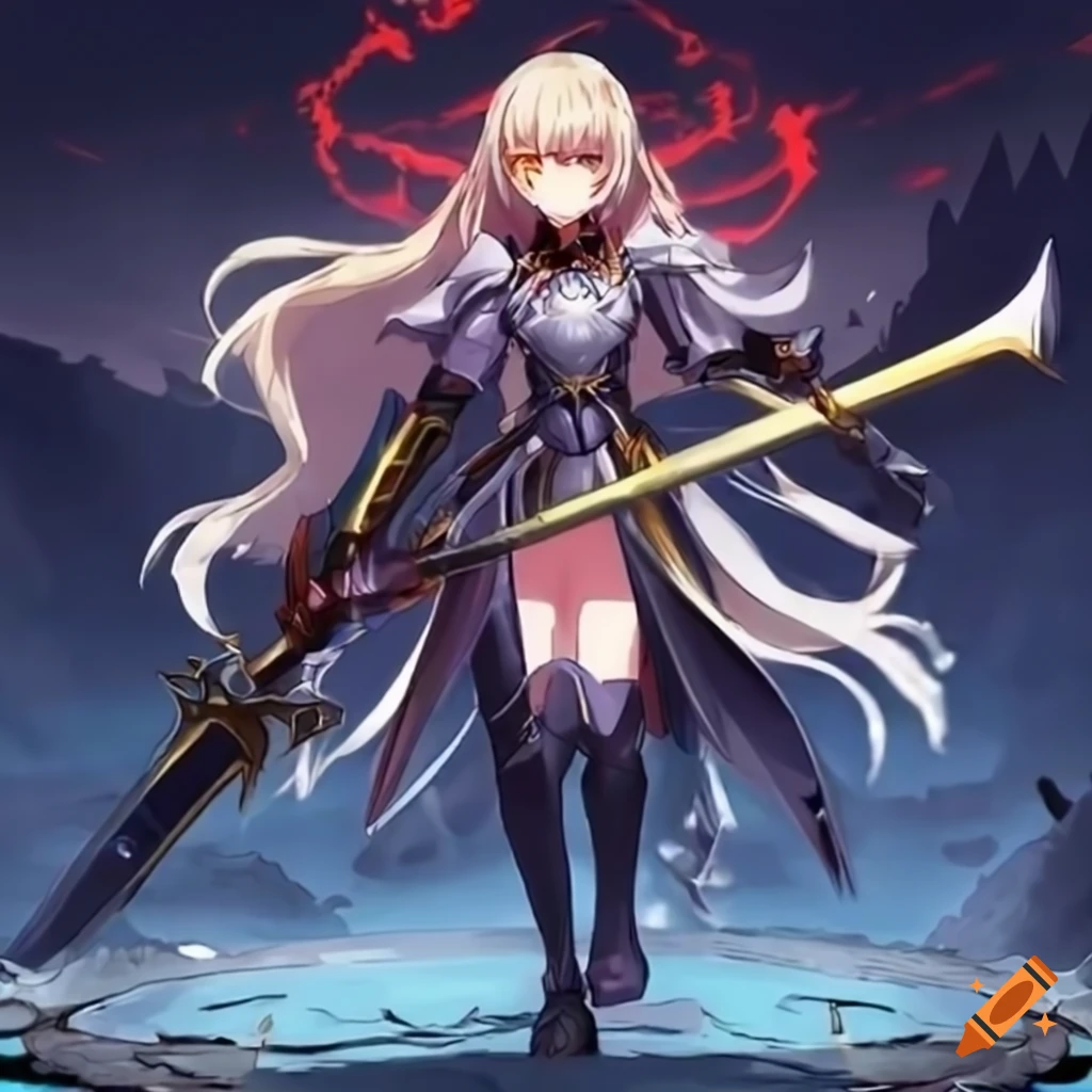 Mystic knight anime girl wielding light infused weapons in battle on ...