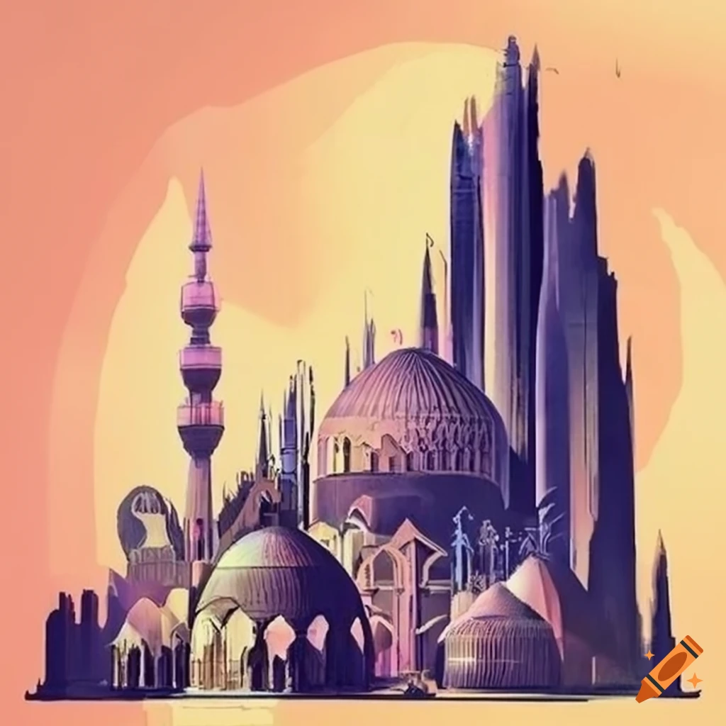 Futuristic drawings of popular middle eastern landmarks on Craiyon