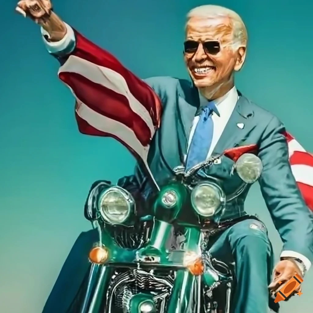 Happy joe biden riding a vintage seafoam green motorcycle with american ...