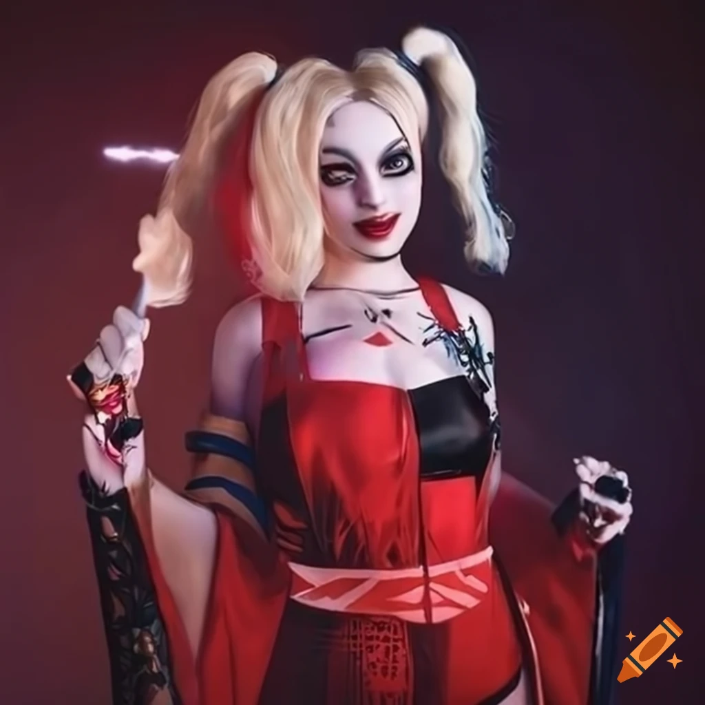 Cosplay of Harley Quinn in Eastern Asian mythical fantasy robes on Craiyon