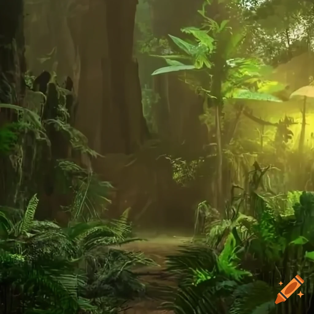 Sunny prehistoric forest jungle environment on Craiyon