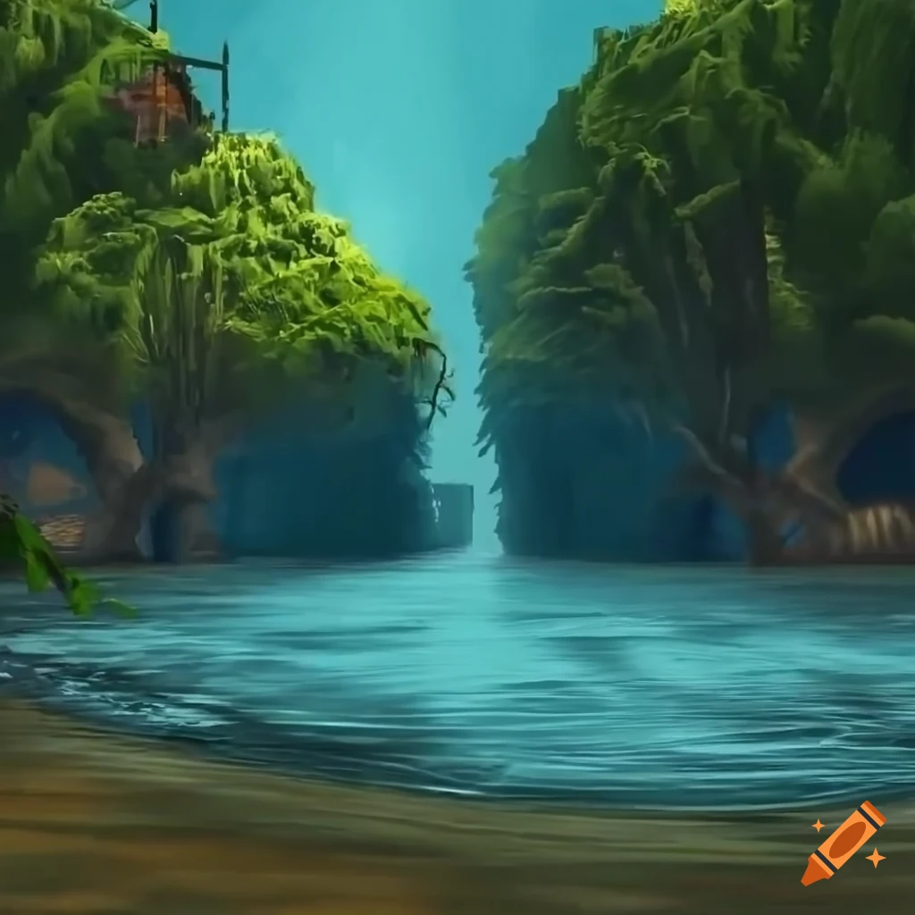 Super mario 64 backwater bastion landscape on Craiyon