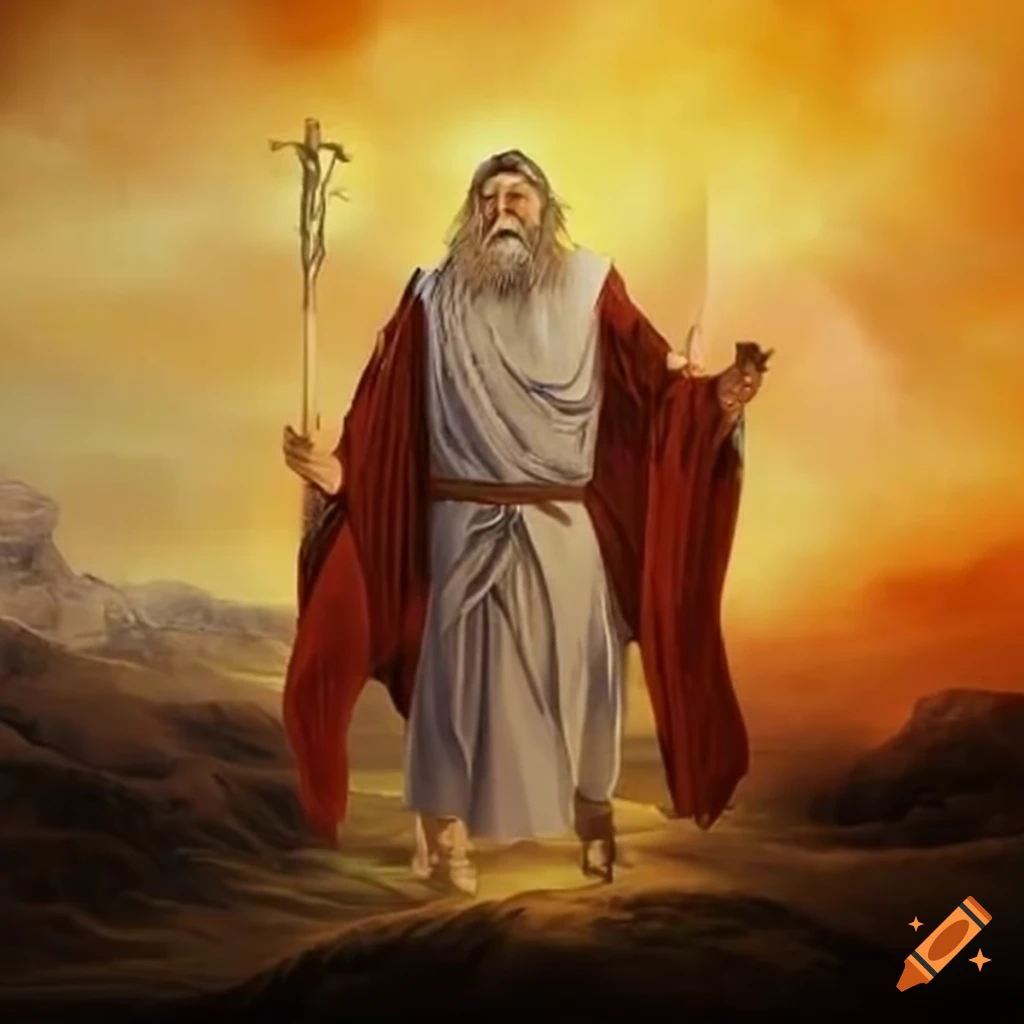 Moses holding the ten commandments with angels in awe on Craiyon