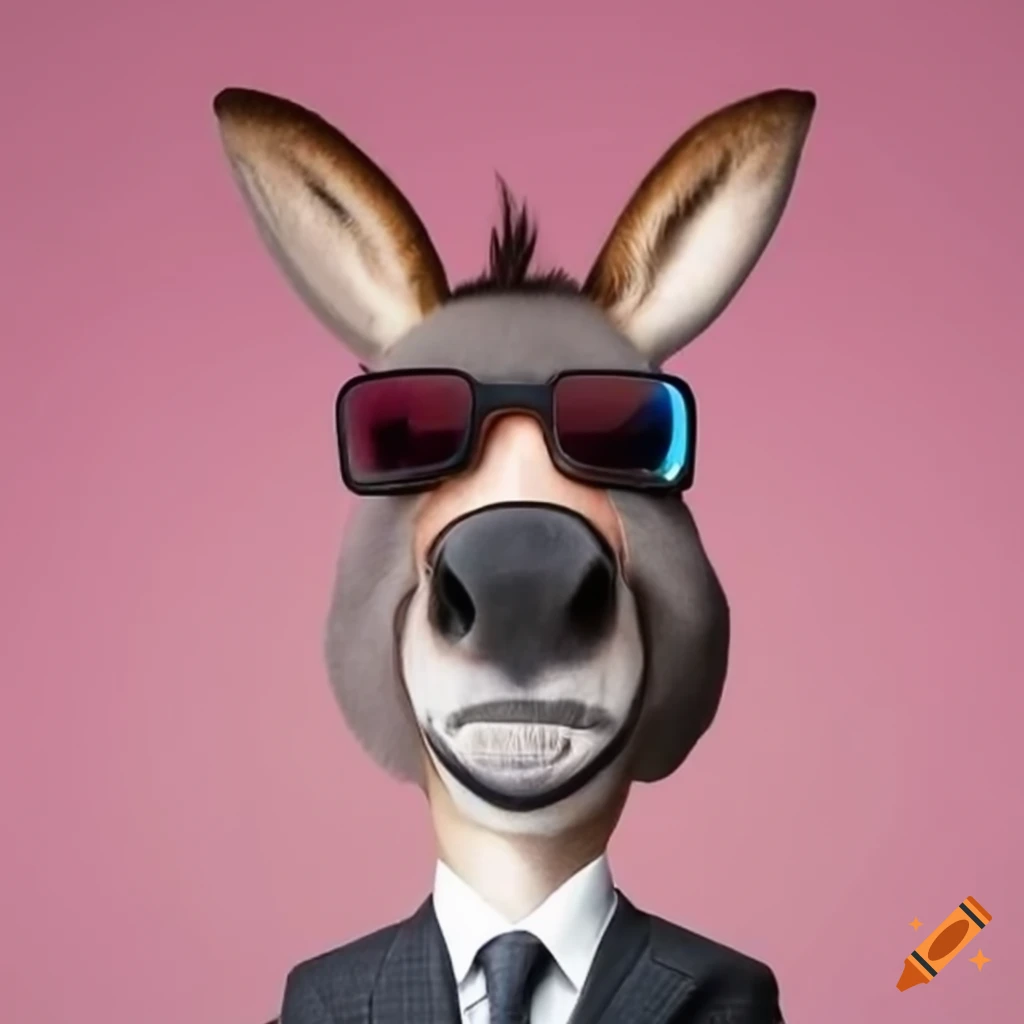 Donkey wearing a business suit and sunglasses on Craiyon