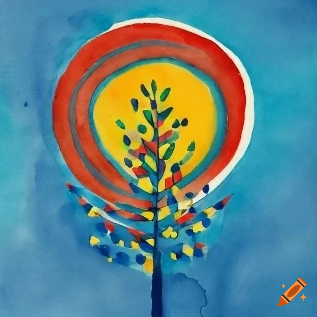Abstract art with geometric shapes and trees in vibrant colors by Joan ...