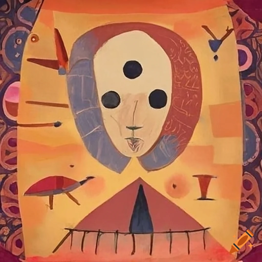 Surrealist portrait with various motifs and creatures depicted on Craiyon
