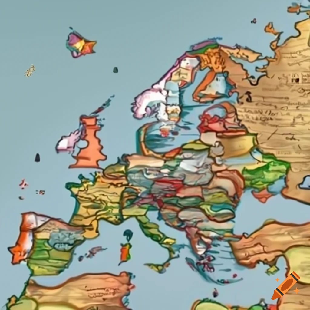 Alternate historical map of europe with ahistorical borders on Craiyon