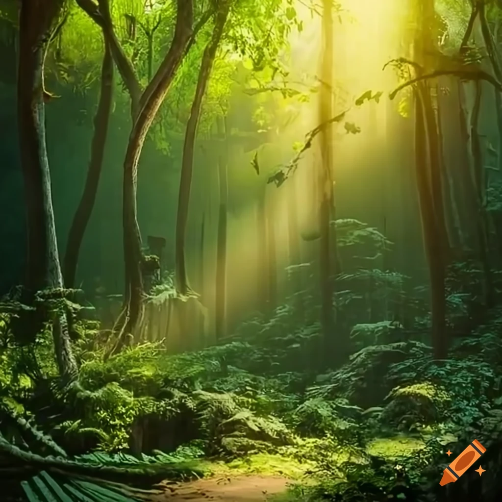 Sunny prehistoric jungle forest environment on Craiyon