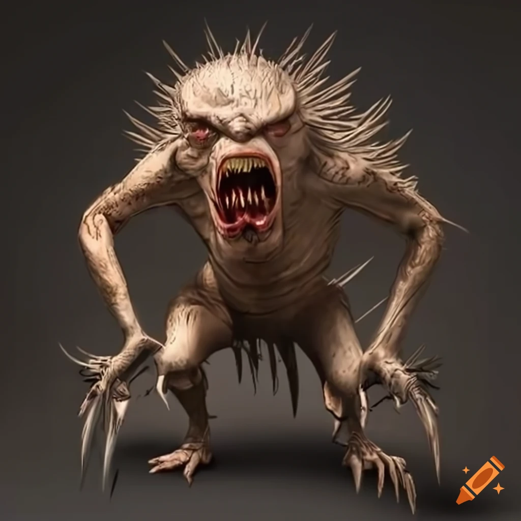 Creature with large head, deep-set eyes, and sharp teeth, featuring ...